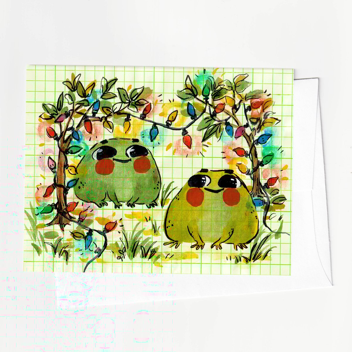Christmas Frogs - A2 Greeting Card | Rebekah Evans Art