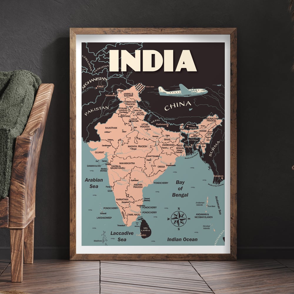 Vintage poster India Map - Fine Art Print | vintage poster Vintage poster India Map - Fine Art Print | vintage poster