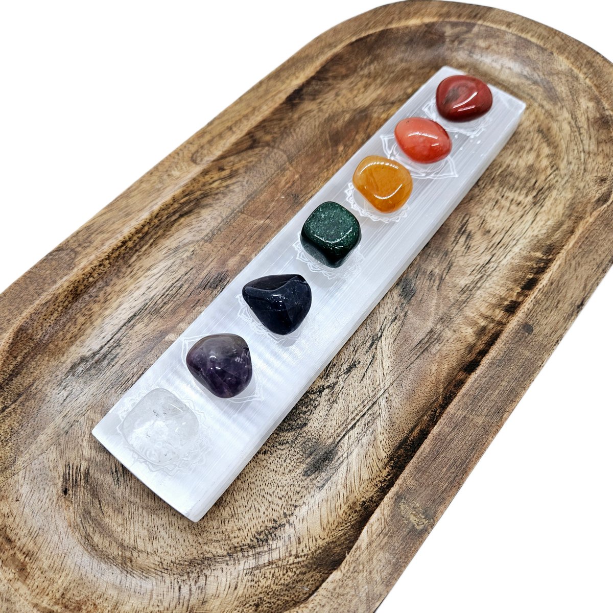 7pc Chakra Healing Sets with Selenite Charging Plate | Crescent Crystal Co.