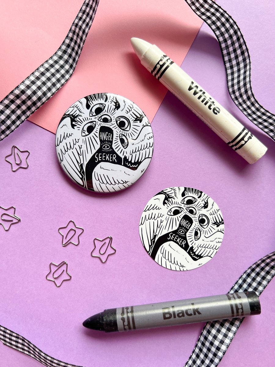 Angel Seeker - Button and Sticker | mangomilkstudio