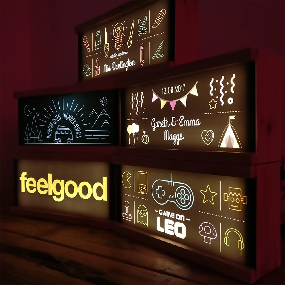 Personalised Interchangeable light box examples | smarlo.co.uk