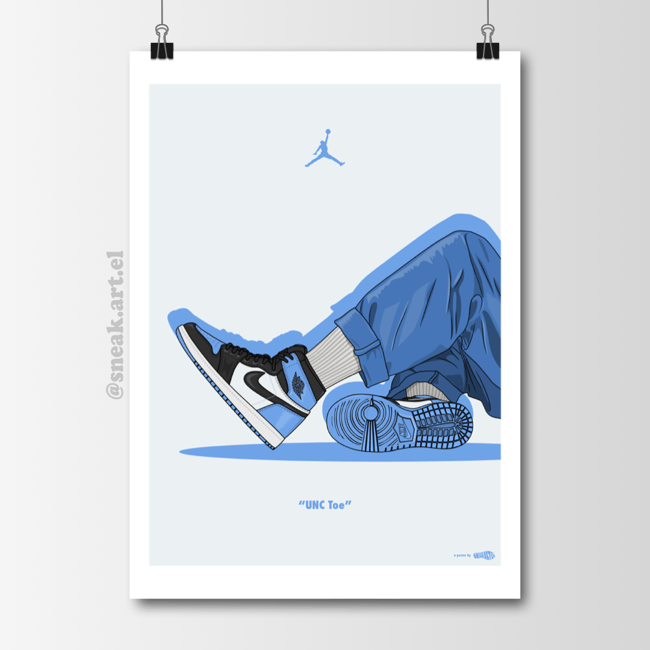 Sneaker Poster Air Jordan 1 "University Blue" (UNC Toe) Hypebeast Print ...