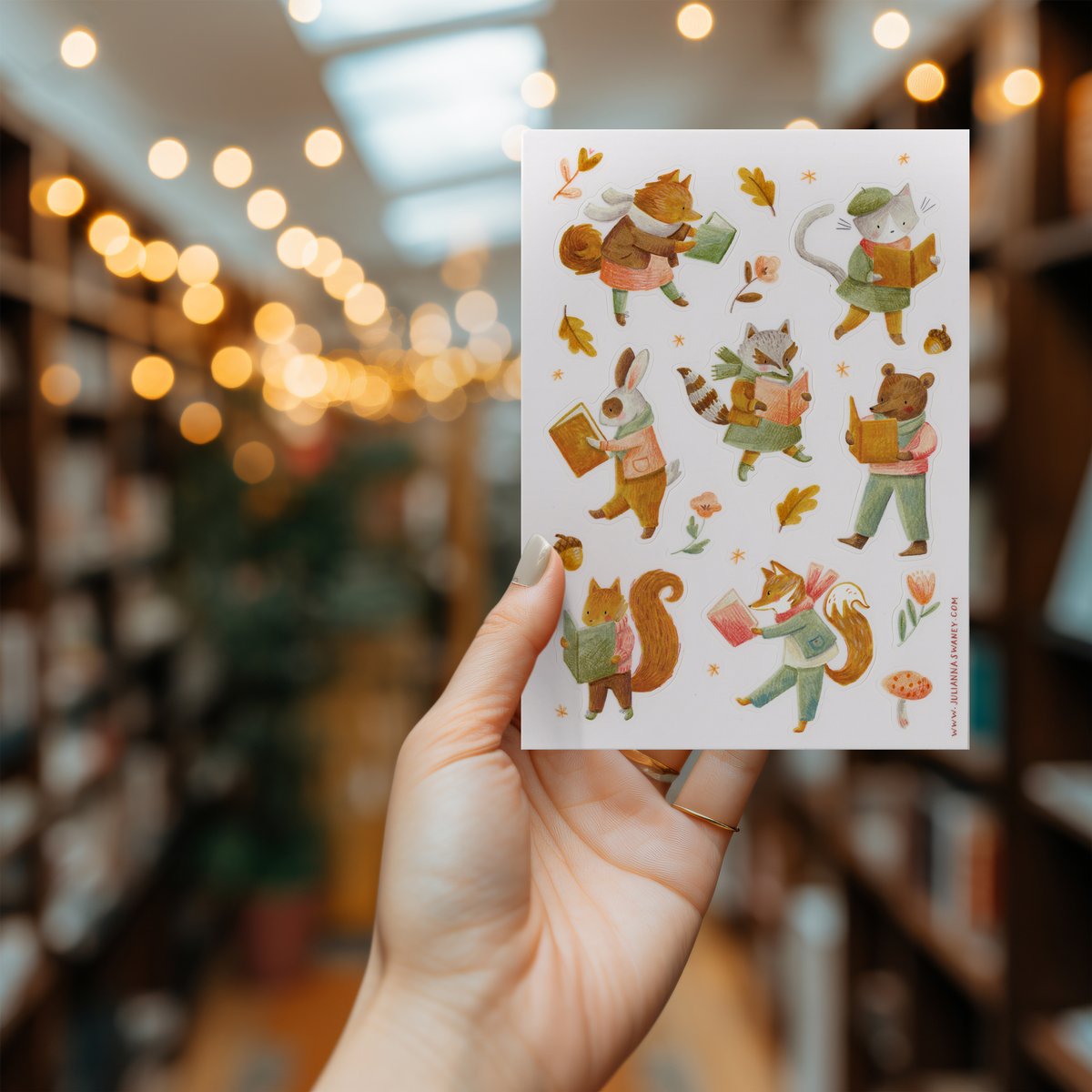 Artwork by Julianna Swaney — Reading Animal Sticker Sheet