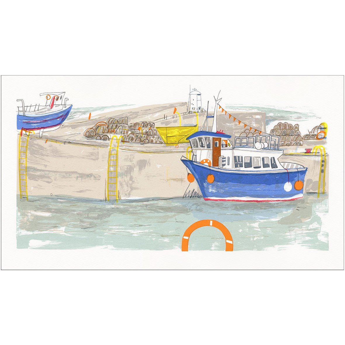 Seahouses Harbour Screen Print | Susie Wright
