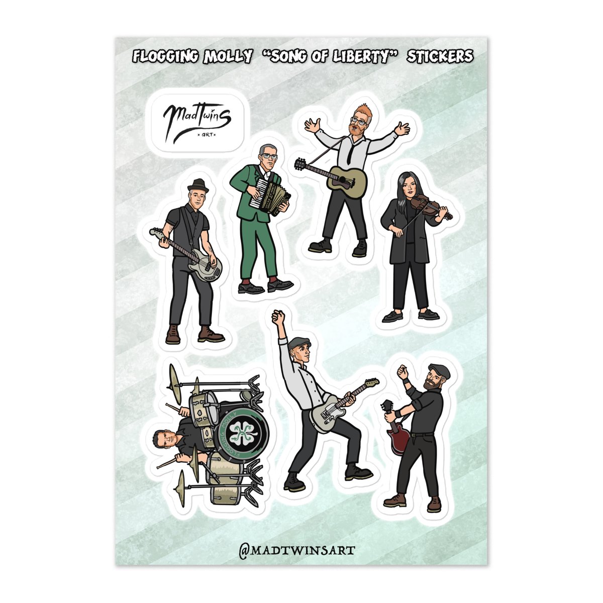 Flogging Molly Cartoon Sticker sheet | Madtwinsart