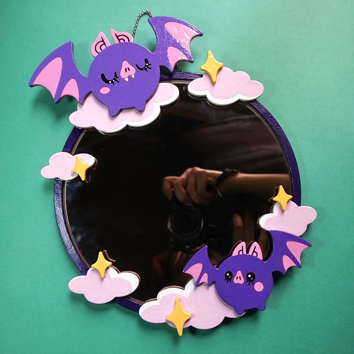Bats in the Night - Dark Round Mirror with Laser Cut Handpainted Frame ...