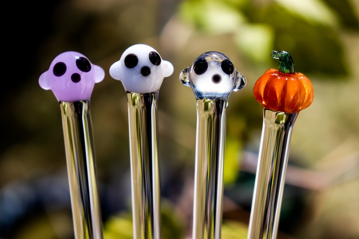 Ghost + Pumpkin Glass Stir Sticks | Bow Valley Straws