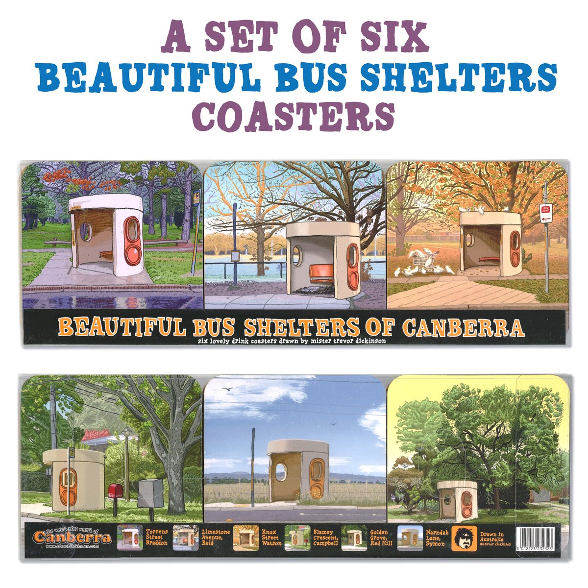 A Set of Six Beautiful Bus Shelter Coasters | Mister Trevor Dickinson