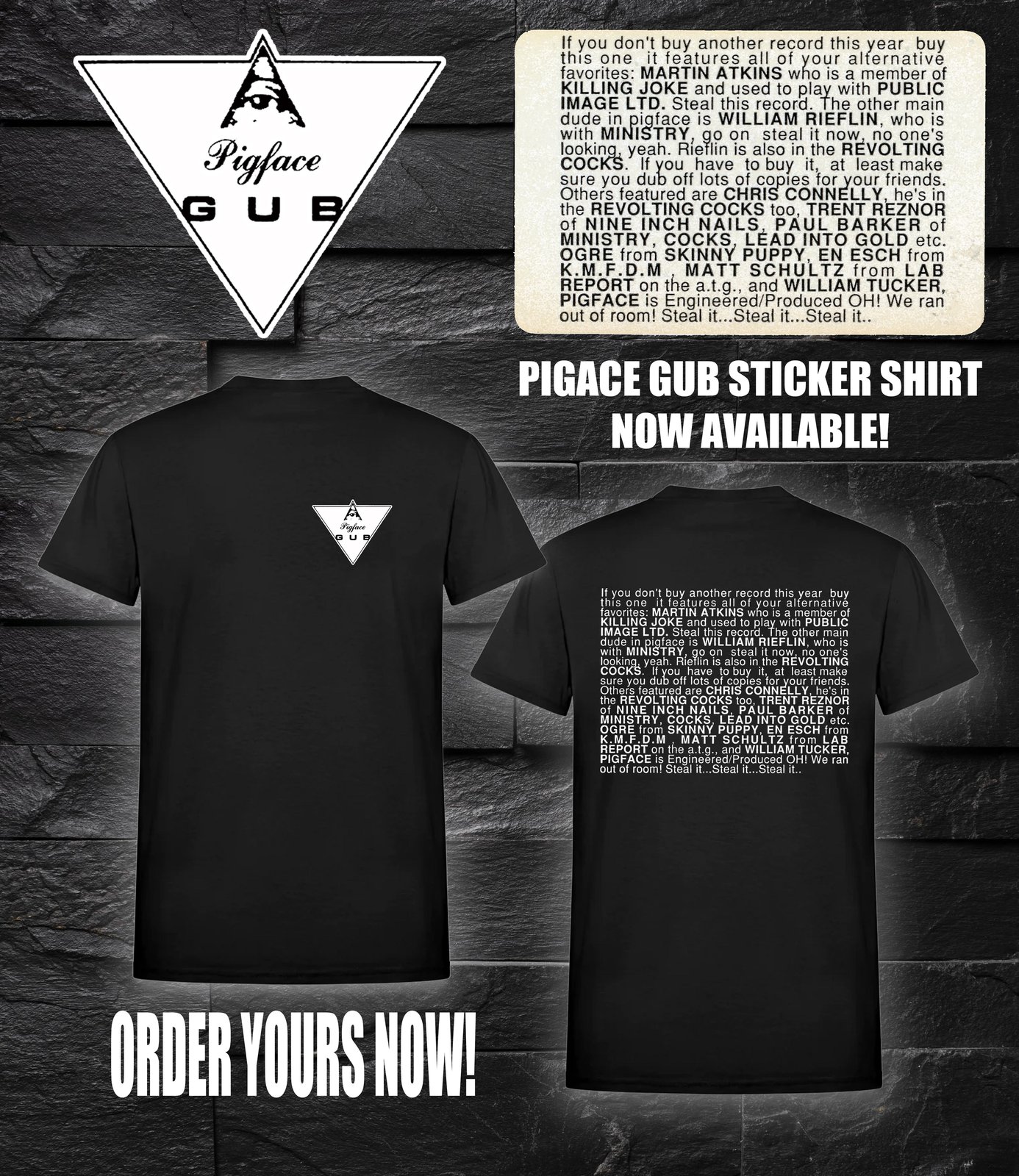 Pigface Gub Sticker Shirt / Martin Atkins