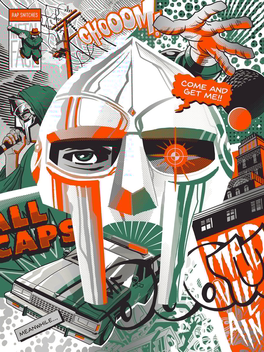 MF Doom Silkscreen Print - SILVER | Schlitz Art