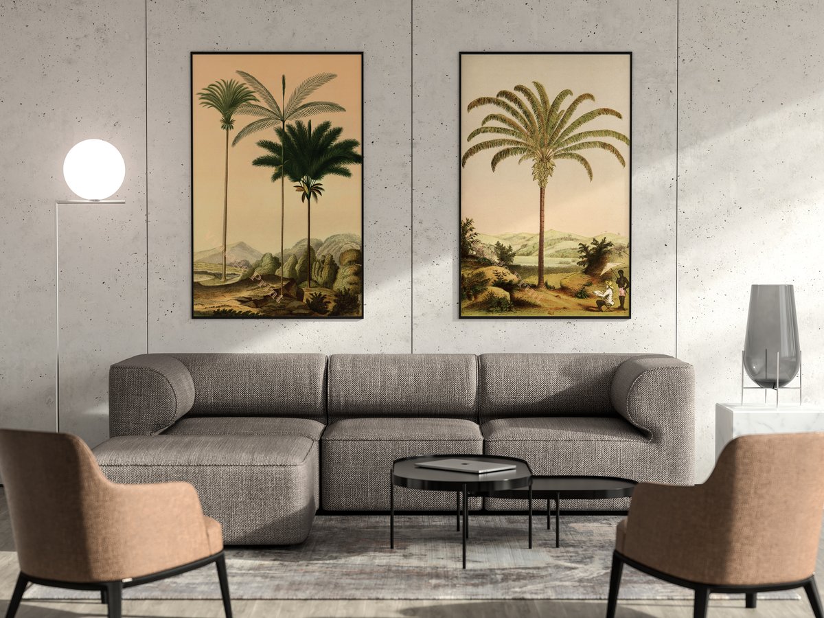 Set of 2 Prints with Palm trees | Retro Tropical Poster | Palm tree ...