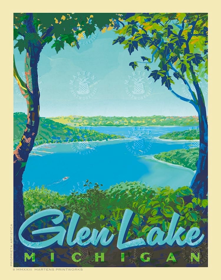 Inland Lakes | Martens Printworks - Vintage style Michigan Art Prints ...