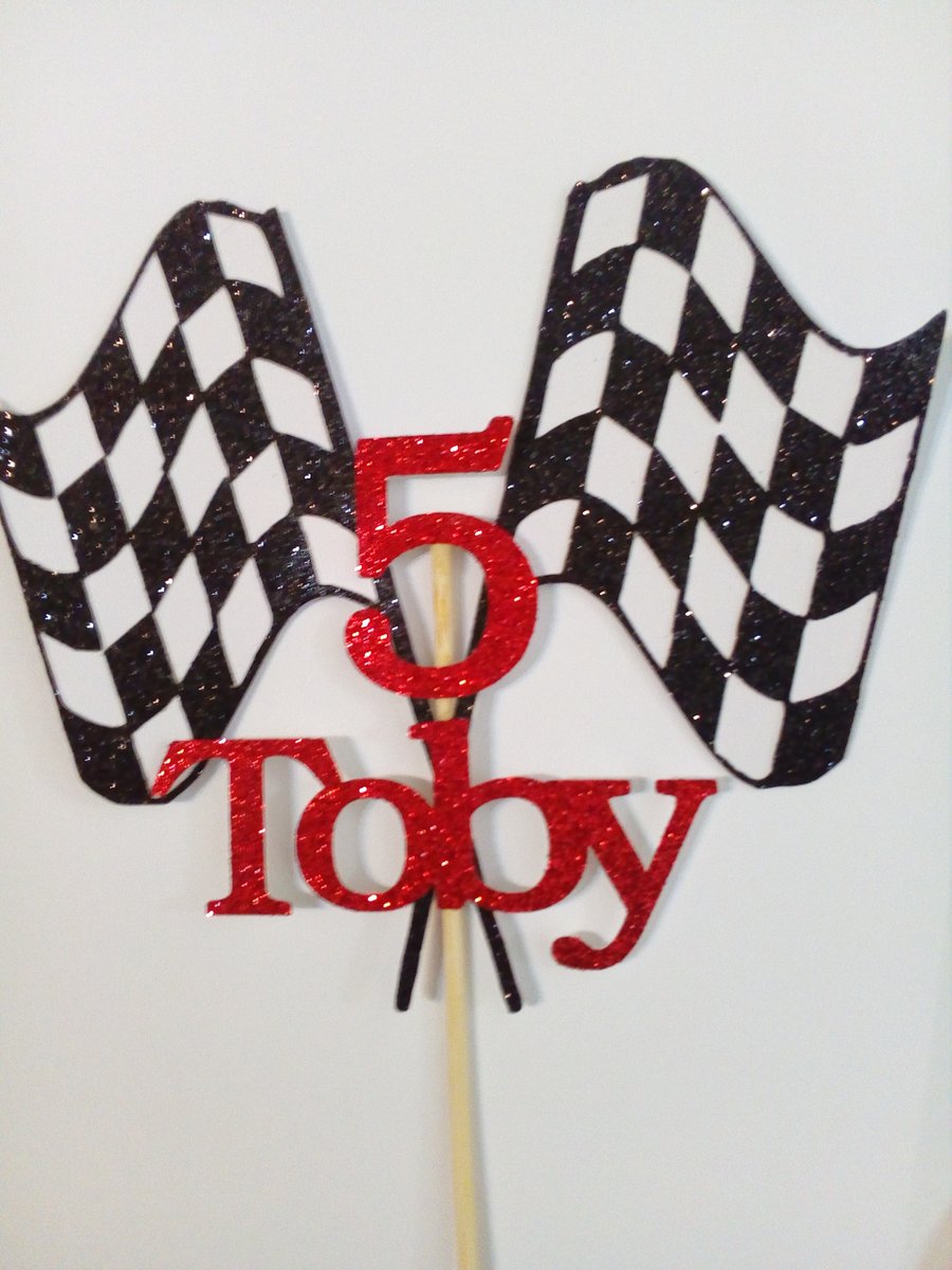Personalised Racing Flags Glitter Cake topper | Custom Cake Toppers