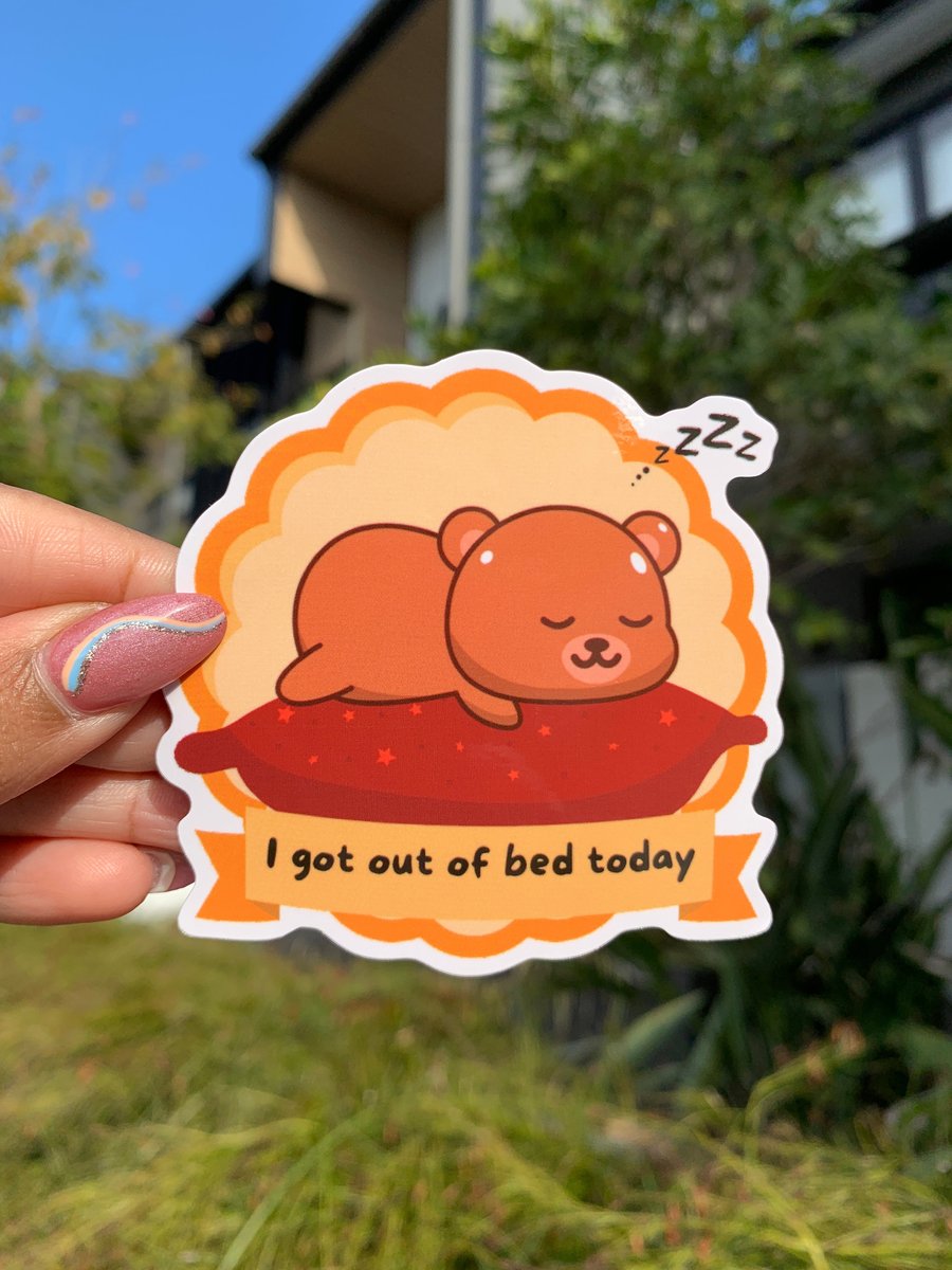 "I Got Out Of Bed Today" Cute Bear Sticker | Badge Series | Farrin Creates