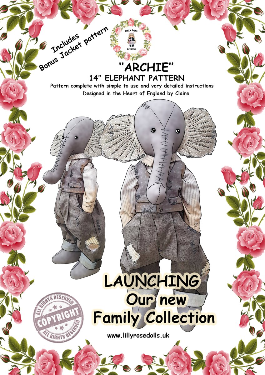 ARCHIE the Elephant 14 inch sewing pattern, with full instructions UK ...