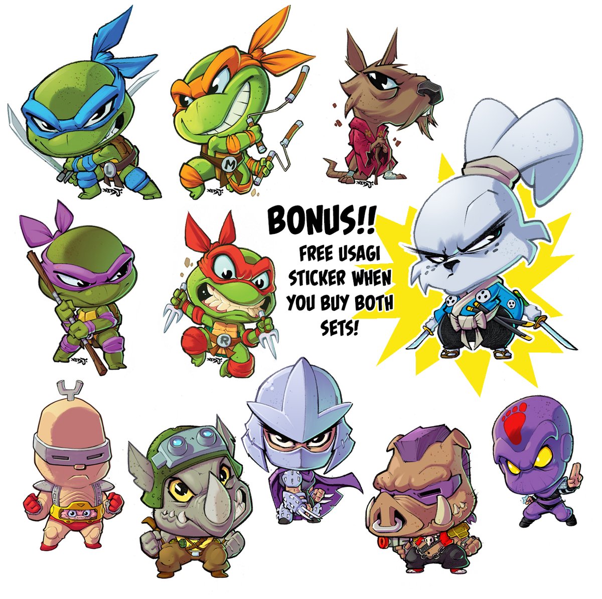 BOTH TMNT chibi sticker sets + BONUS USAGI | The Red J Art Store