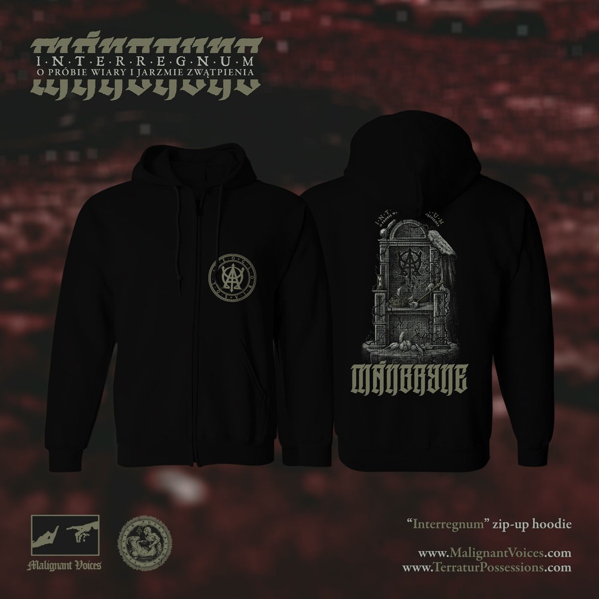 MANBRYNE- "Interregnum" black Hooded Zipper | Malignant Voices Webshop