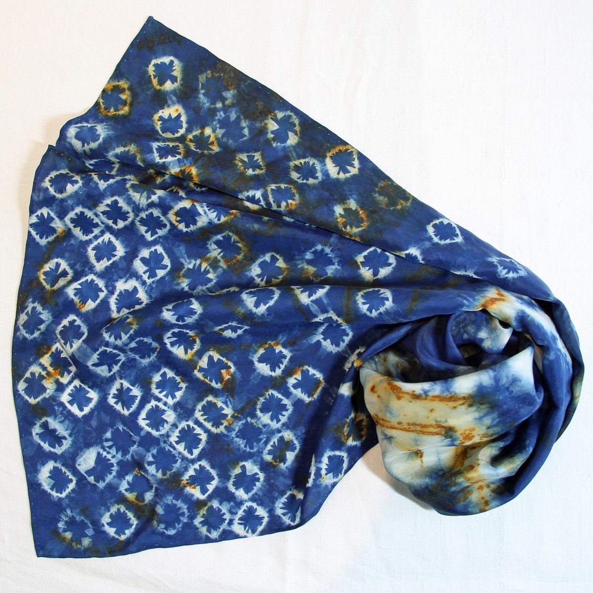 Circle in a Square - rust and indigo silk scarf | morgenbardati