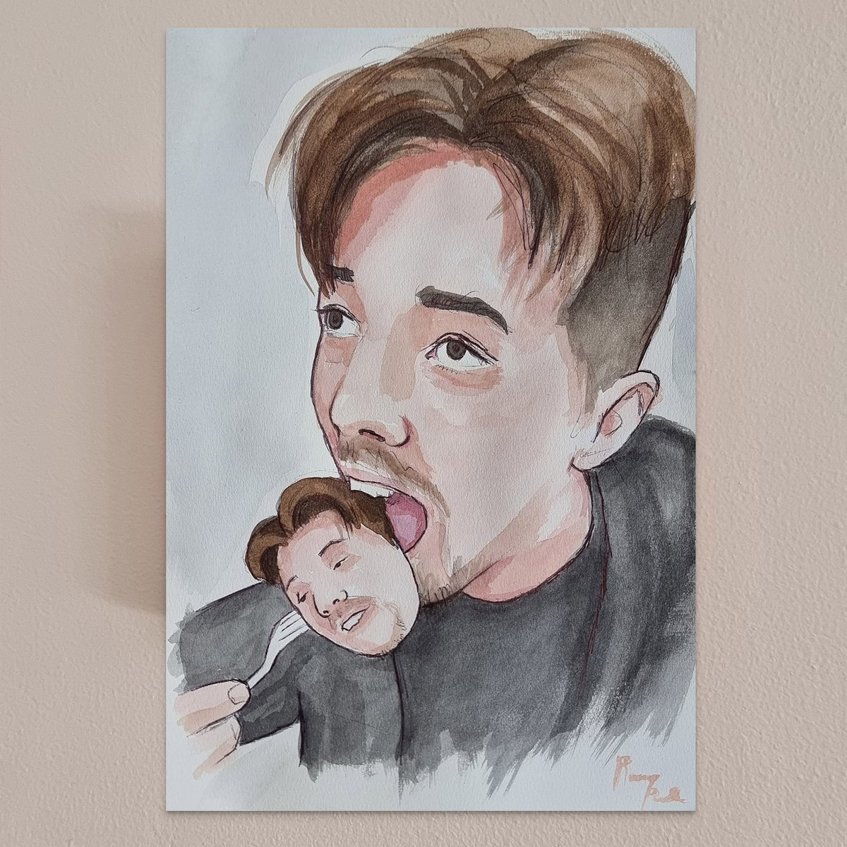 Beavo eating Beavo (original painting) | Rory Paints
