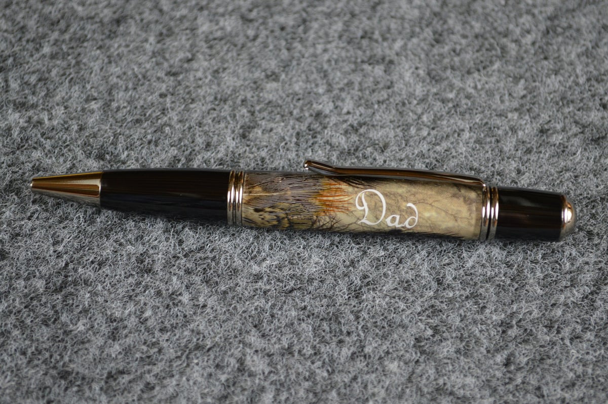 Pheasant Feather Pen, Dad in White Lettering #0114 | PENSBYKSTRAUSS