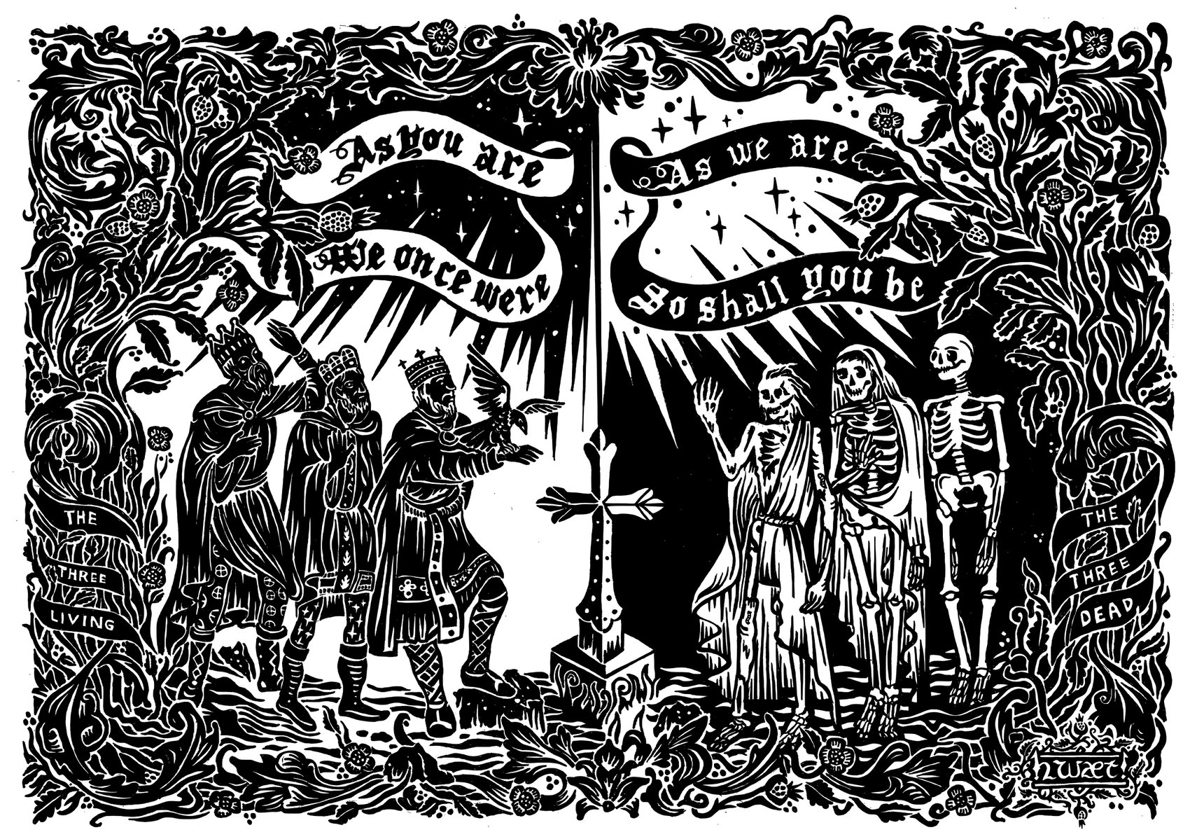 The Three Living and the Three Dead A3 Art Print | Hwaet! Zine