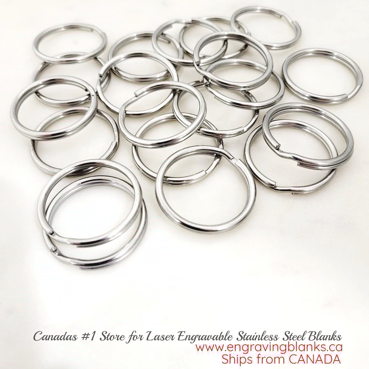 25 Pieces Split Key Rings in Steel Silver. | Laser engraving blanks Canada
