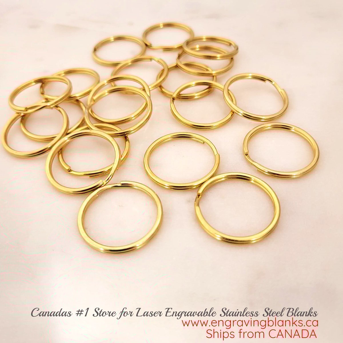 25 Pieces Yellow Gold Split Key Rings . | Laser engraving blanks Canada