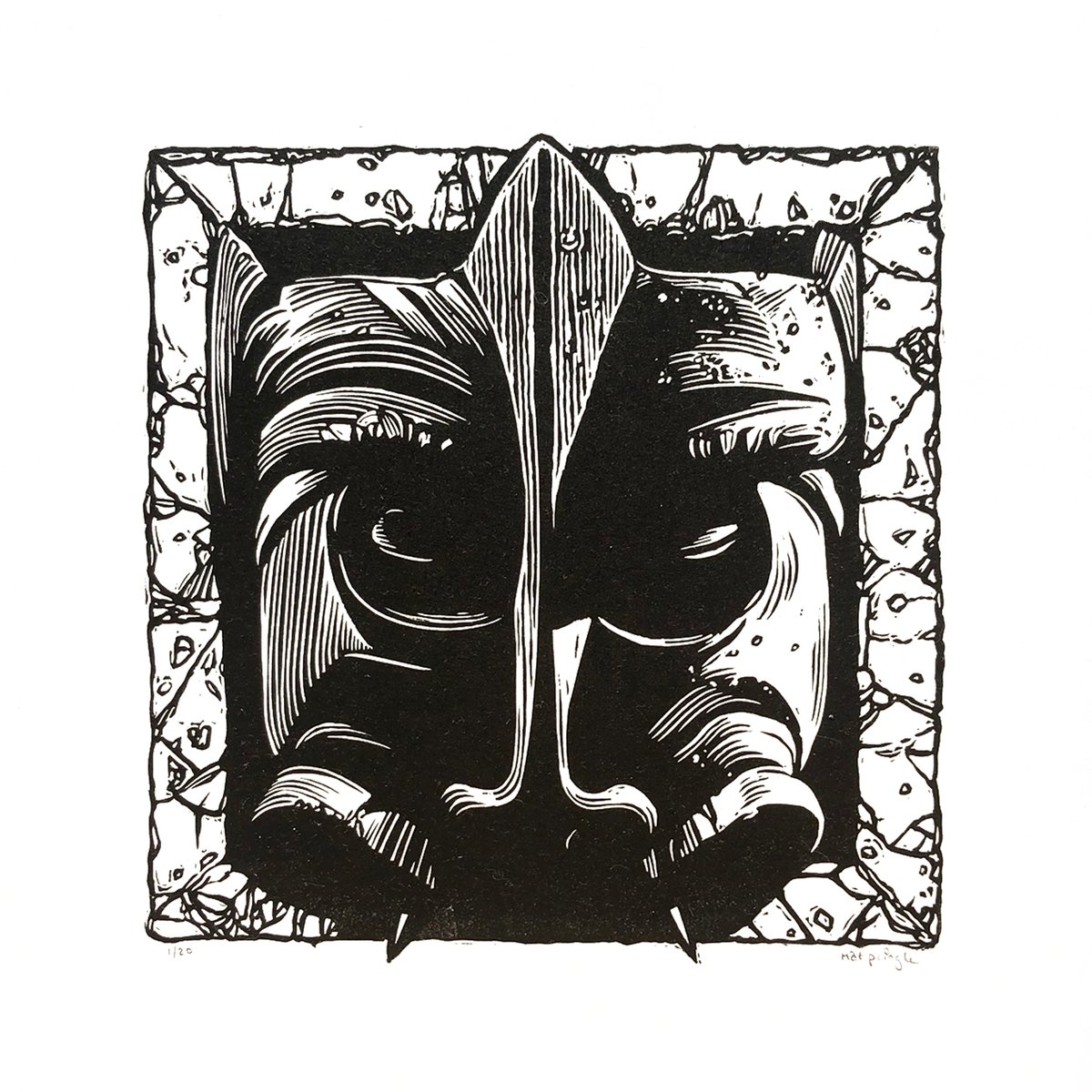 Black Sunday Gargoyle linocut print | matpringleillustration
