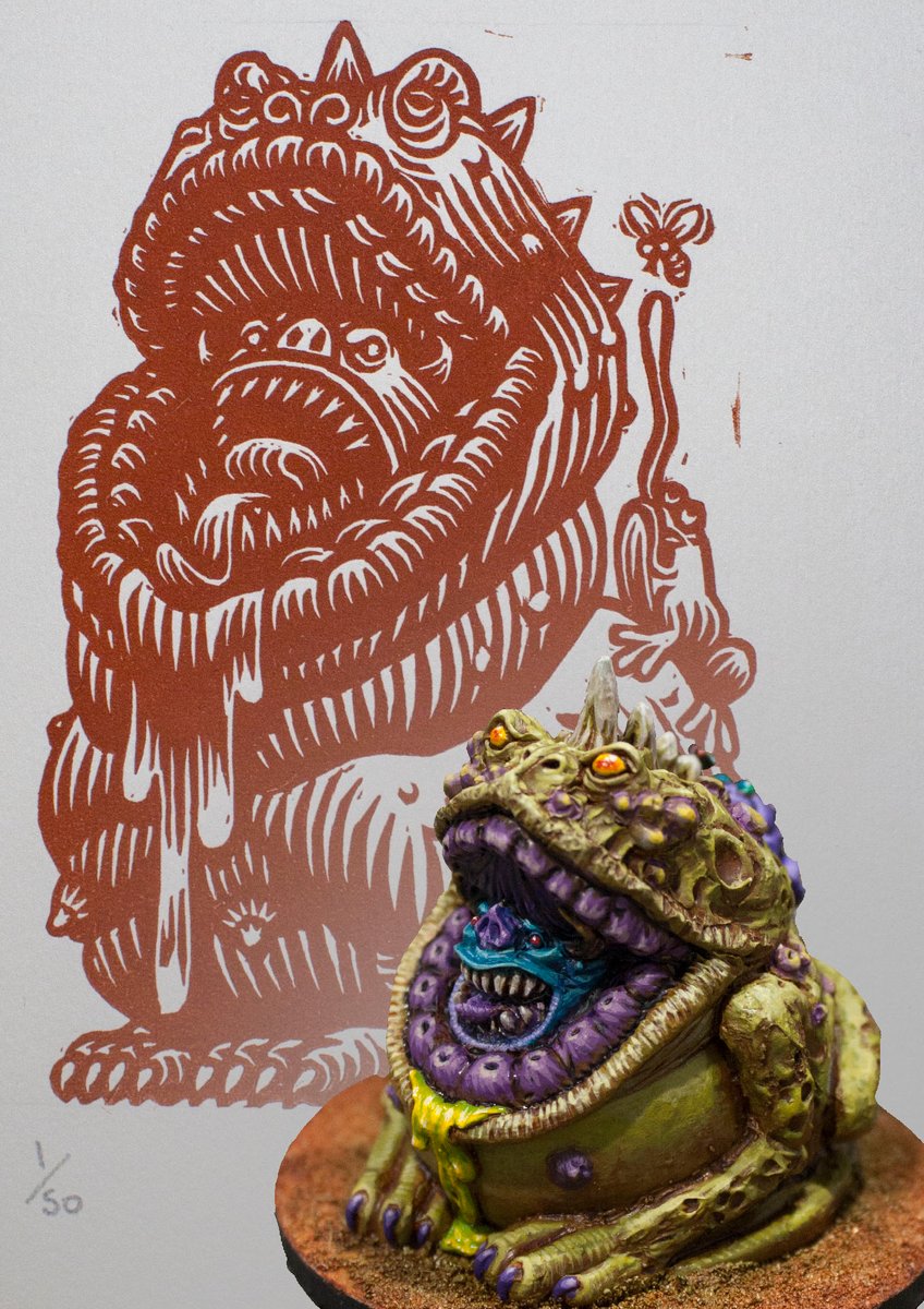 Lumpy Toad Linocut print and Model | TheStillTowerPrintShop