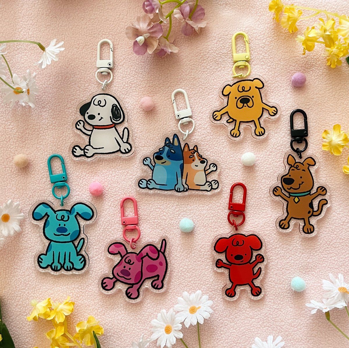 Cartoon Dogs Acrylic Keychain | Pink Little Clouds