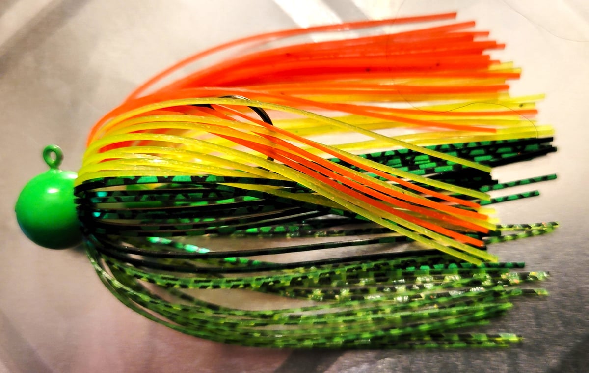 fire tiger jig available in 1/2, 3/8, 5/16, 1/4 oz. | Goddard Street Baits