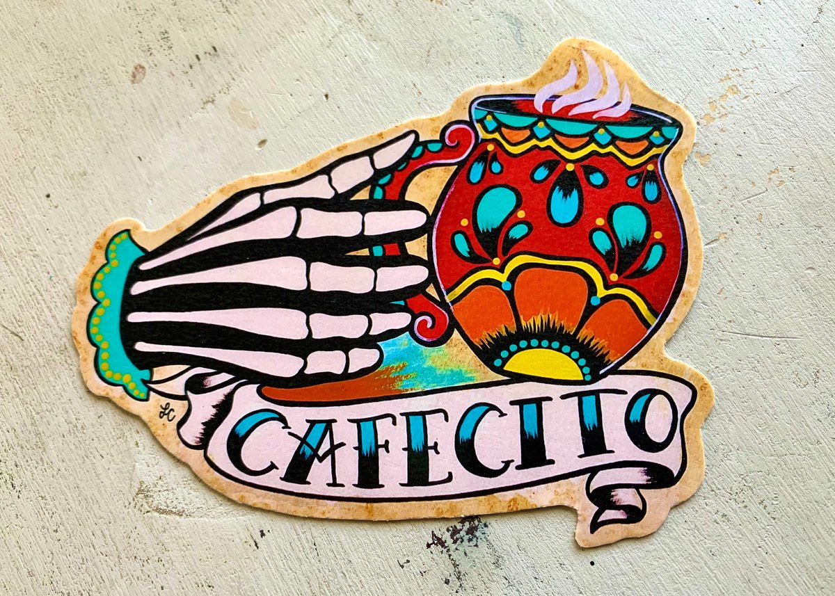 Day of the Dead "Cafecito" Coffee Sticker Decal or Magnet | Illustrated Ink