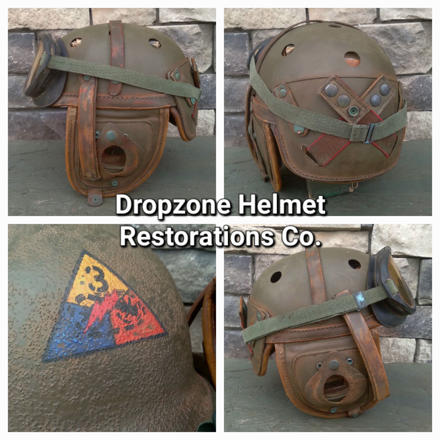 WWII Replica US M1938 Tanker Helmet, Front Seam Helmet & Goggles. 3rd ...