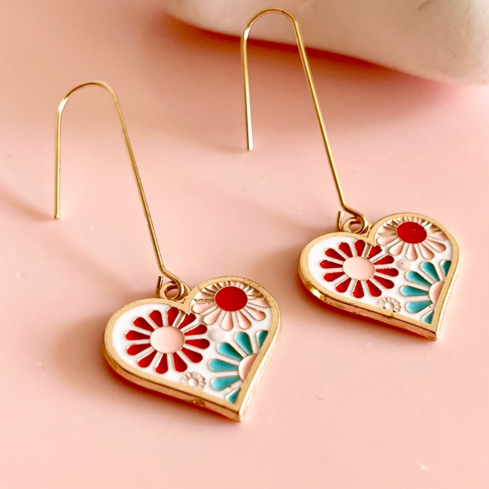 Enamel Floral Heart Drops / Penny Foggo