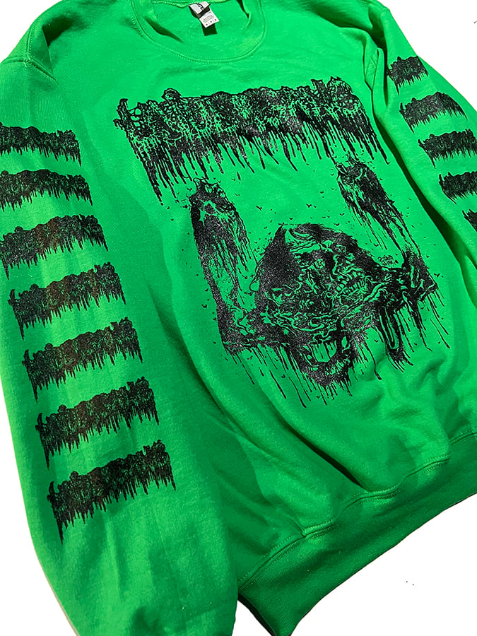 Undergang “ Putrid Head " Green Fleece Pullover Sweatshirt | Necroharmonic