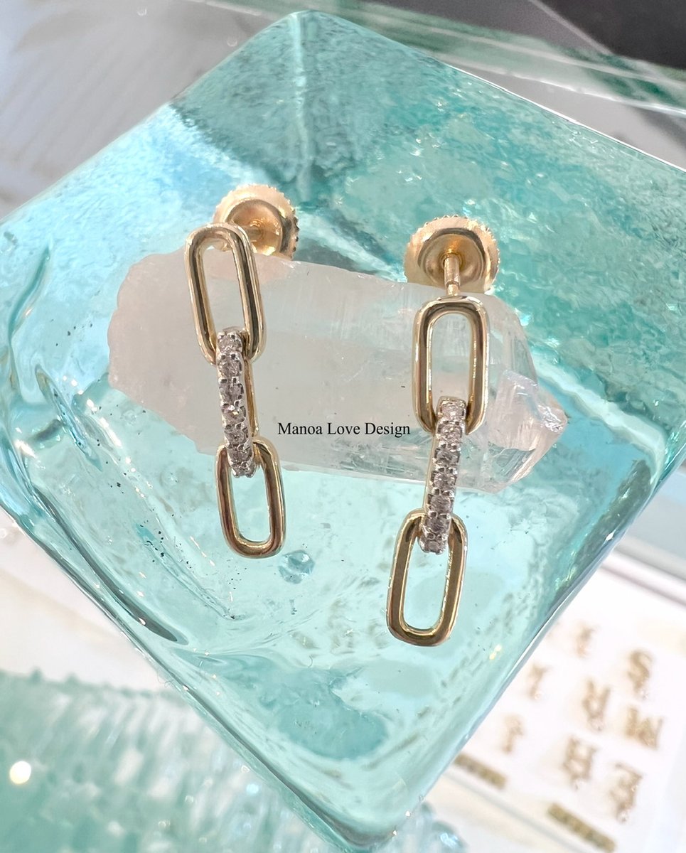14k solid gold diamond Paperclip earrings | Manoa Love Design