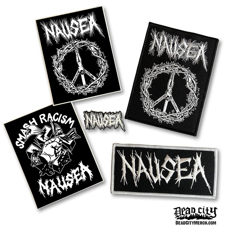 Dead City Merchandise — NAUSEA - Enamel Pin, Patches, and Sticker Pack