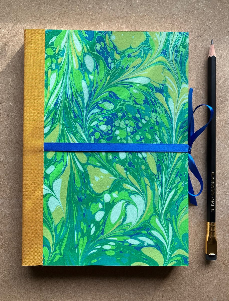 Fresh Green, Yellow & White Hand-Marbled Large Plain Notebook- Imbolc ...