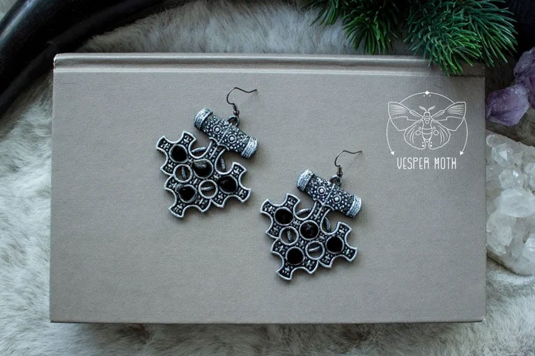 Hiddensee Crystal Earrings (Black Agate) - 3D printed *no metal ...