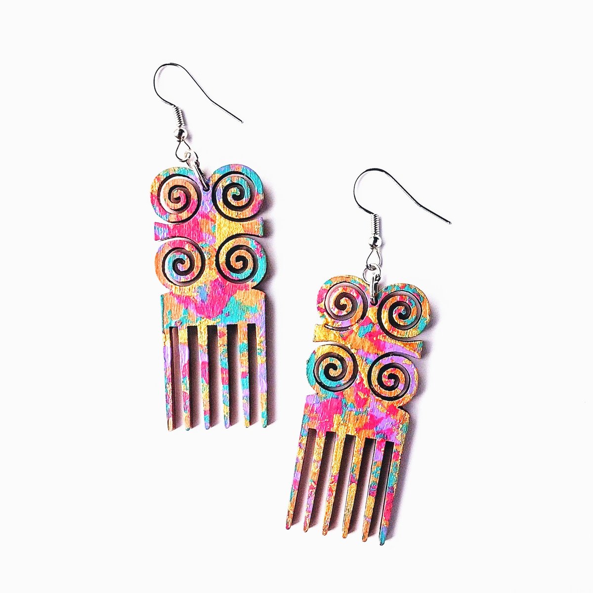 Pop Art Graffiti Adinkra Comb Earrings | Spoon & Theory Handmade