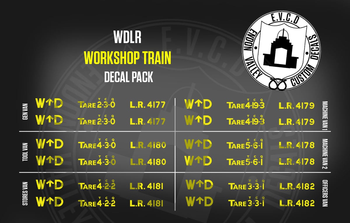 WDLR Workshop Train Decal Pack | Endon Valley Custom Decals