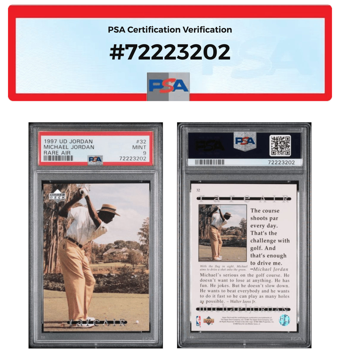 1997 UD Jordan Michael Jordan Rare Air #32 PSA 9 Mint | Waterman Golf