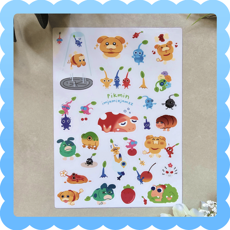pikmin ️ waterproof vinyl sticker sheet | jeanini's art shop