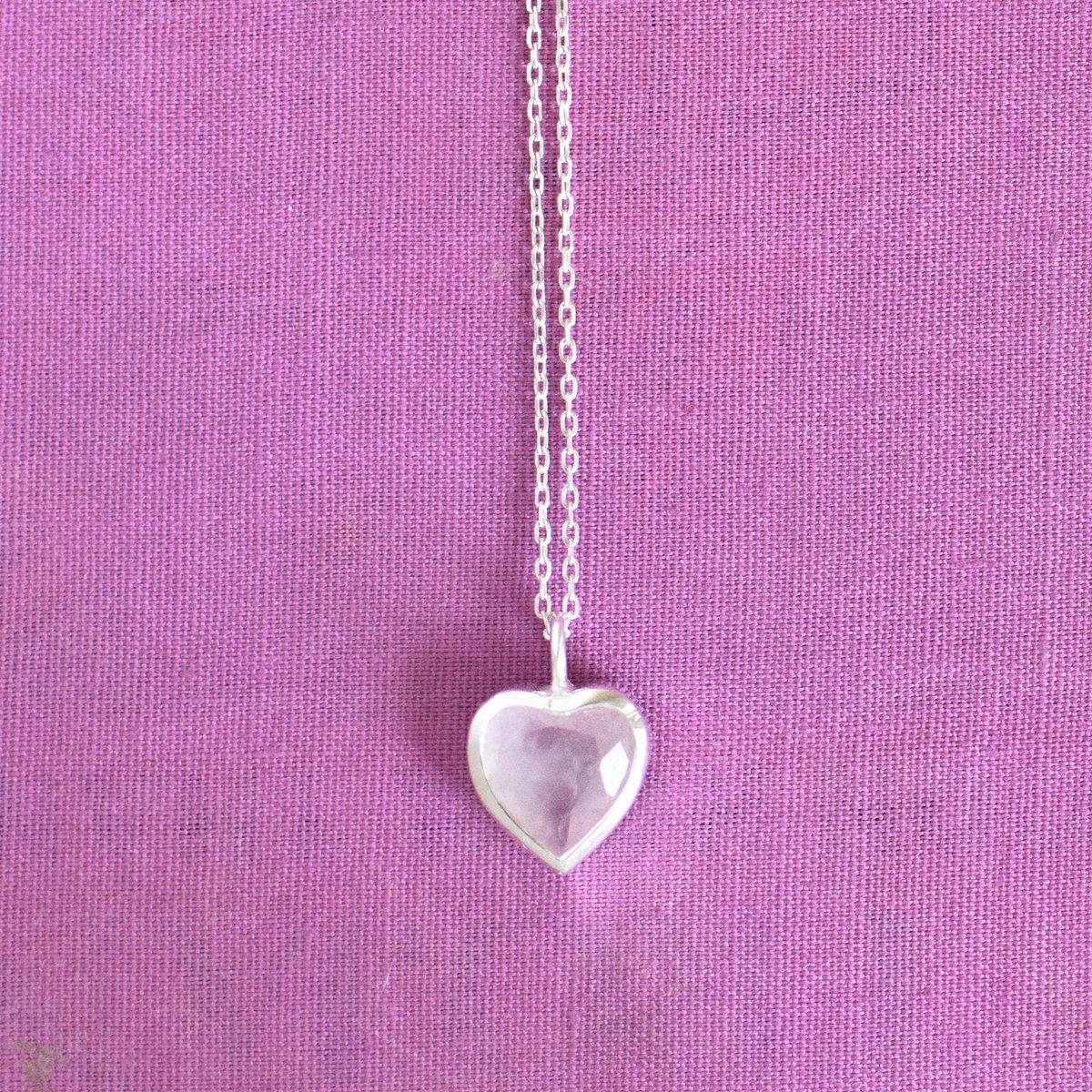 Pinky Heart x Rose Quartz heart shape diamond cut silver necklace | The ...