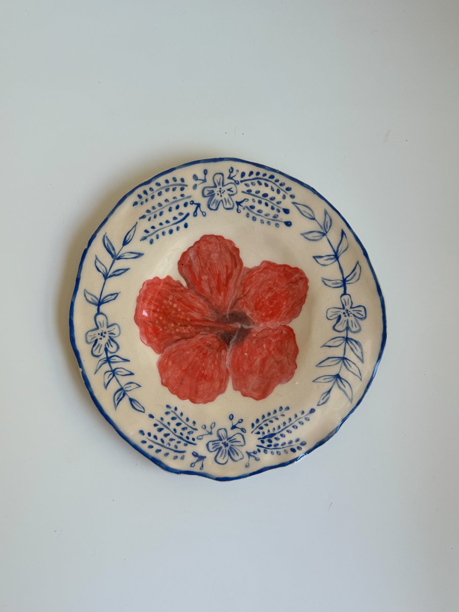 red rose hibiscus plate | Operose store