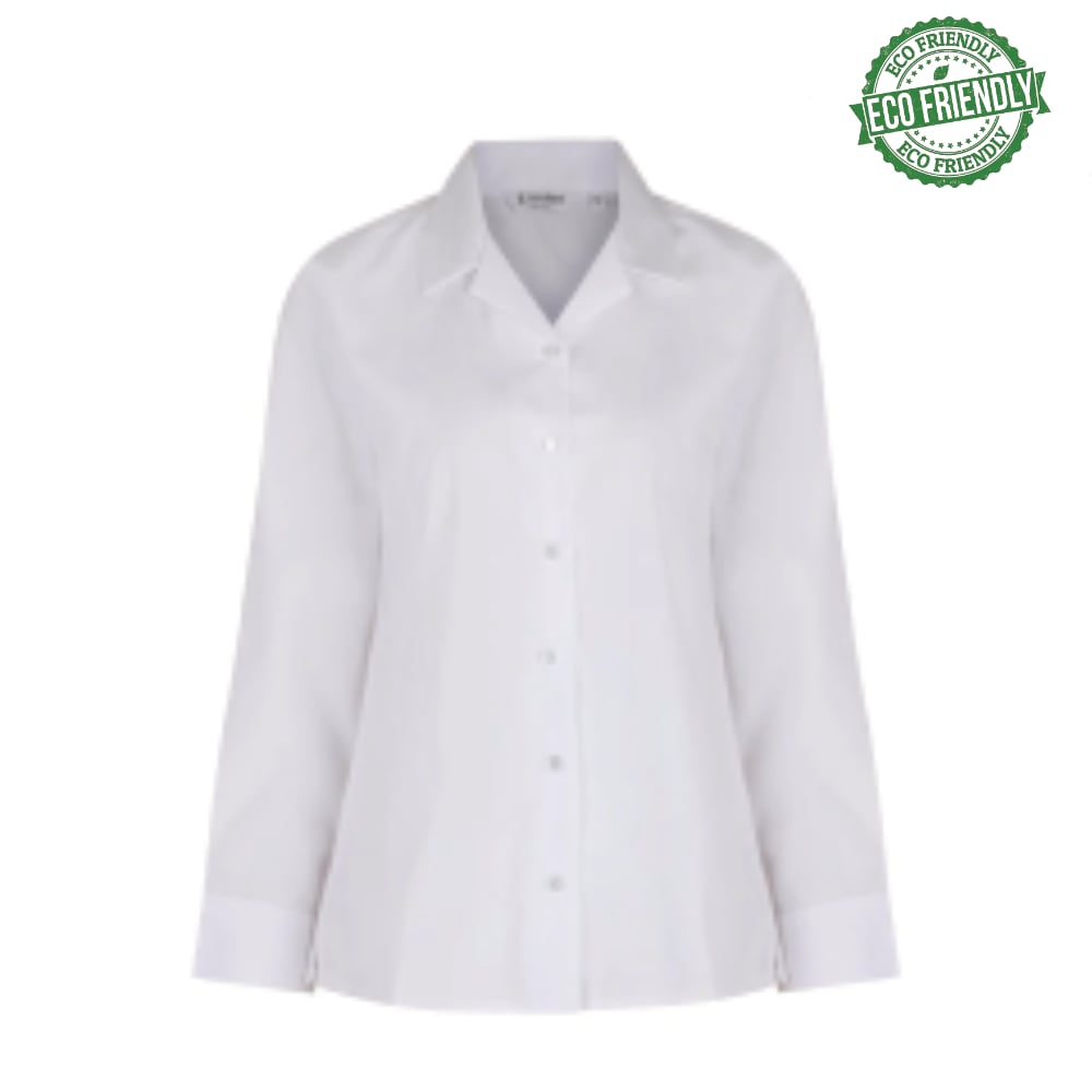 Open Neck Rever Collar Long Sleeve School Blouse, Pack of 2, White ...