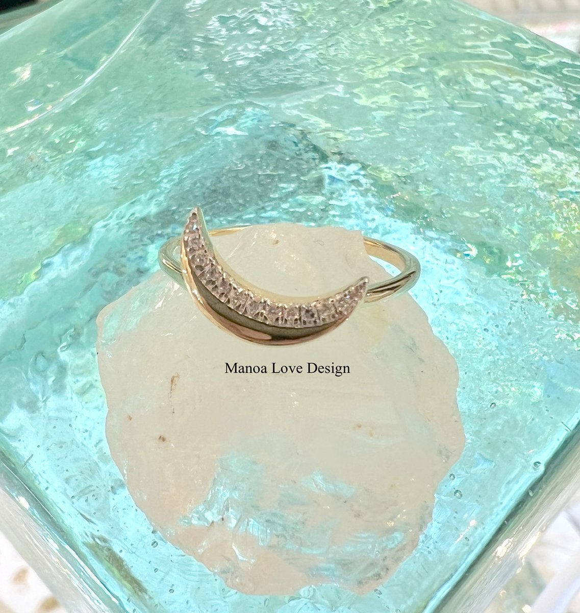 14k solid gold diamond half moon band ring | Manoa Love Design