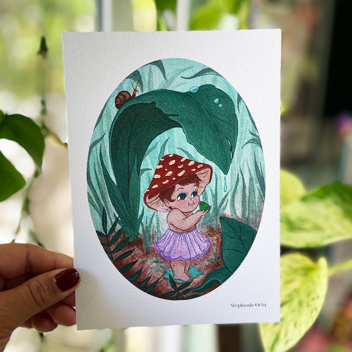 "Hi, there!" Elf & Frog 5" x 7" inches Print | Stephies Doodles