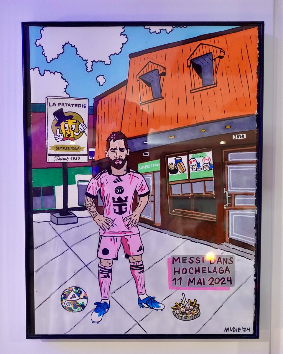 " Messi dans Hochelaga " ORIGINAL- acrylique sur carton 9 x 12'' – MUDIE