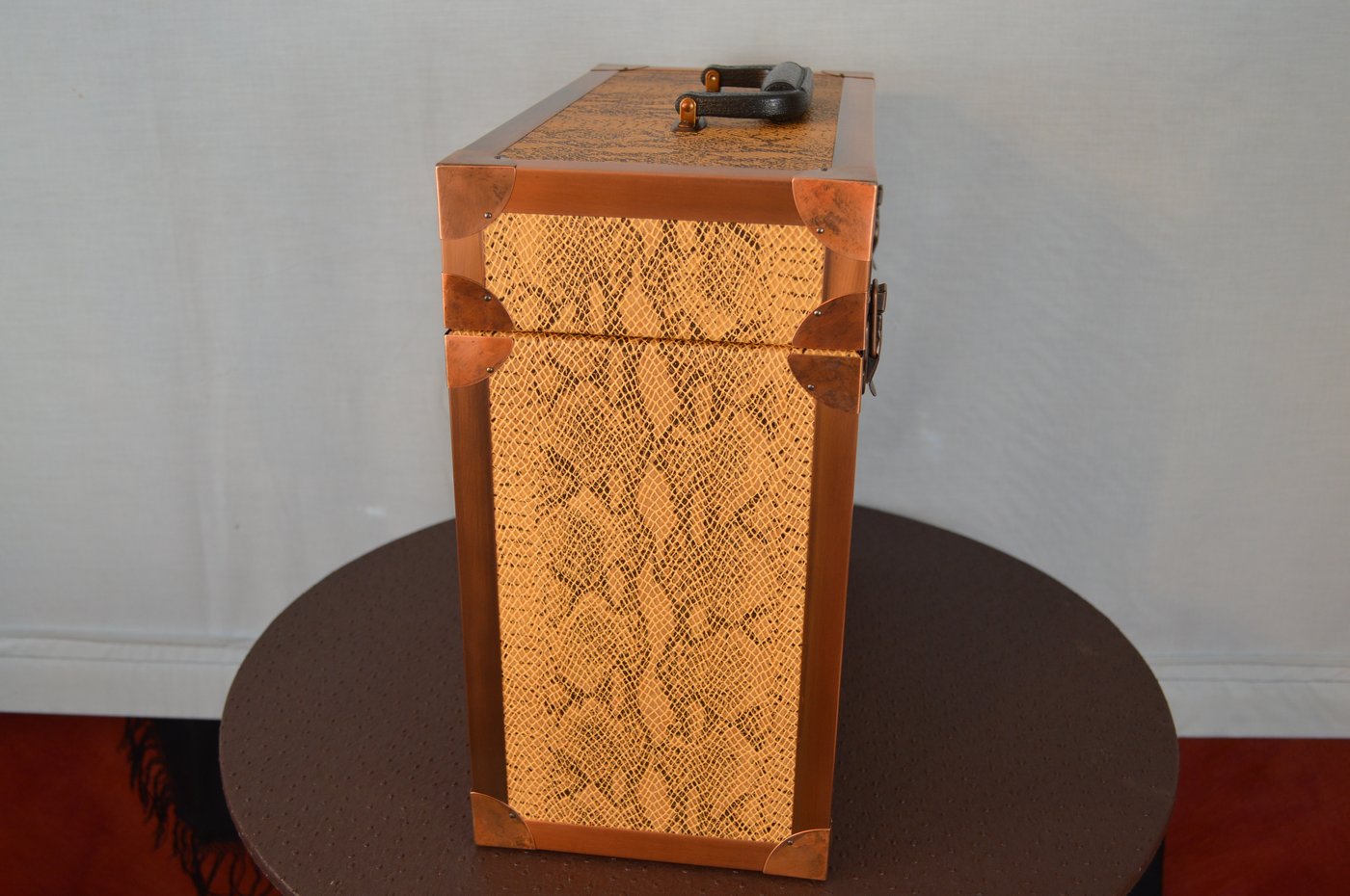 Tan Snake Skin LP Carry Case with Solid Copper Trim, Heavy Duty Handle ...